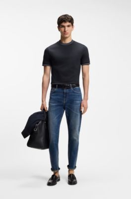 BOSS contrast-tipping slim-fit t-shirt in mercerised cotton